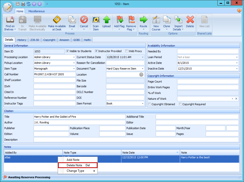 Adding Notes to Items | Atlas Systems Documentation