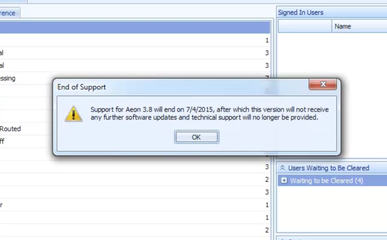 Aeon Version Warning | Atlas Systems Documentation