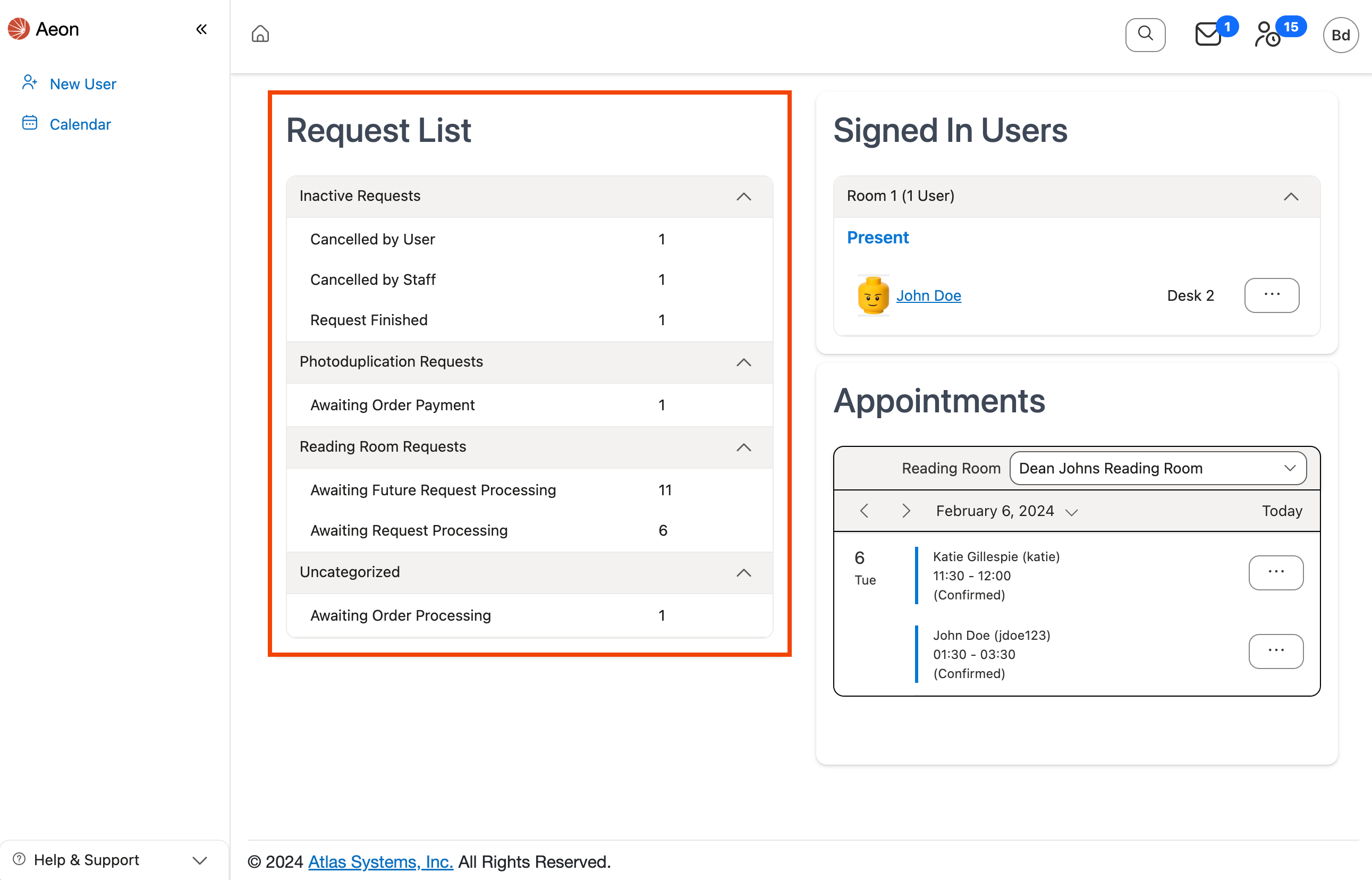 Aeon Web Client Dashboard | Atlas Systems Documentation