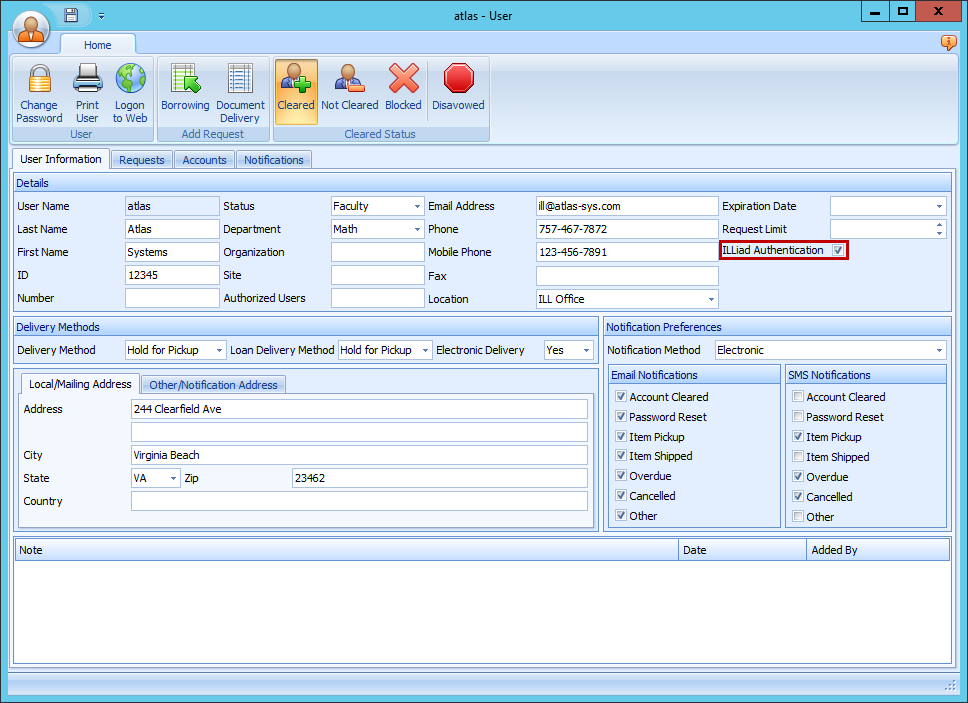 'ILLiad Basic: Authentication Checkbox' | Atlas Systems Documentation