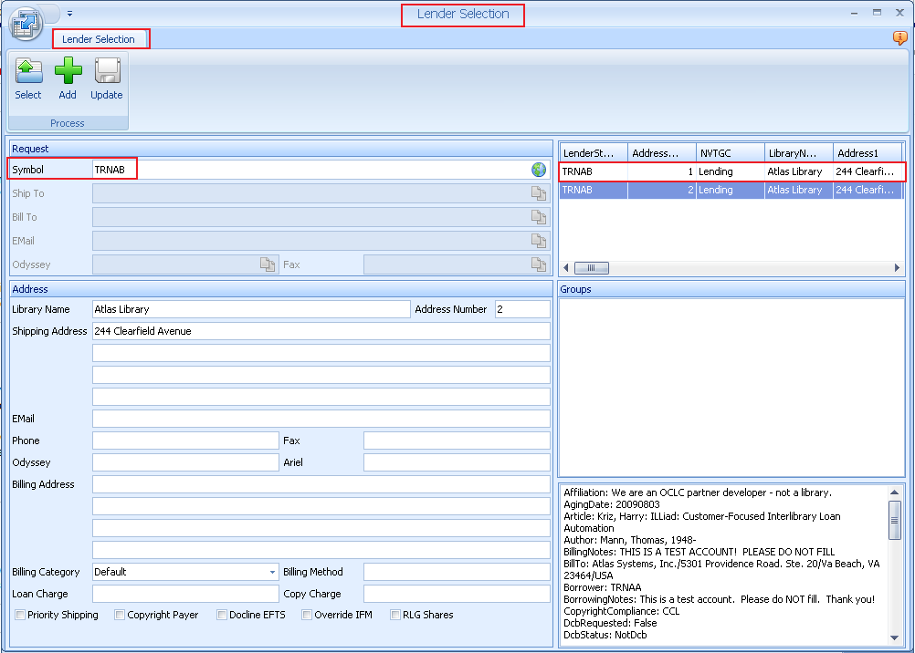 Lender Addresses Entry Lookup | Atlas Systems Documentation