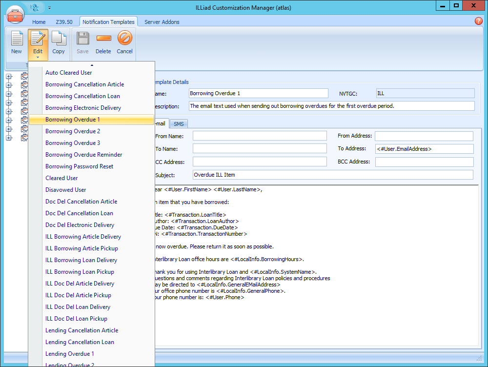 Overdues Email Templates | Atlas Systems Documentation
