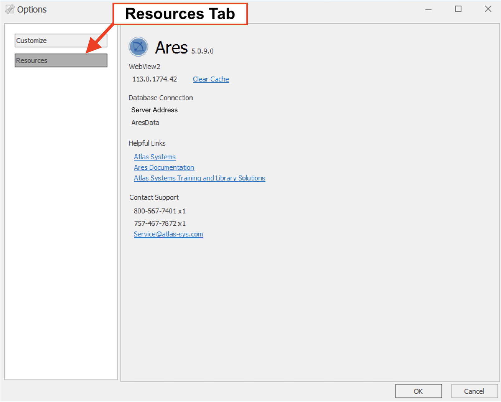 Setting Ares Client Options | Atlas Systems Documentation