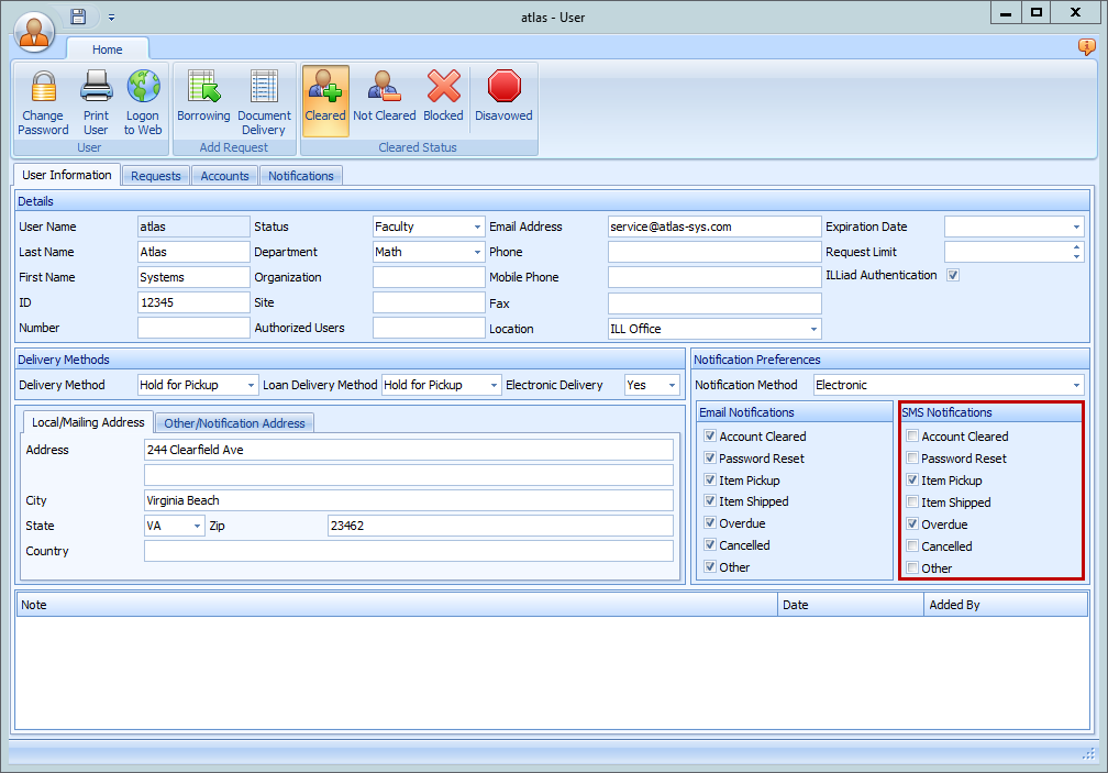Setting Text Notification Preferences | Atlas Systems Documentation