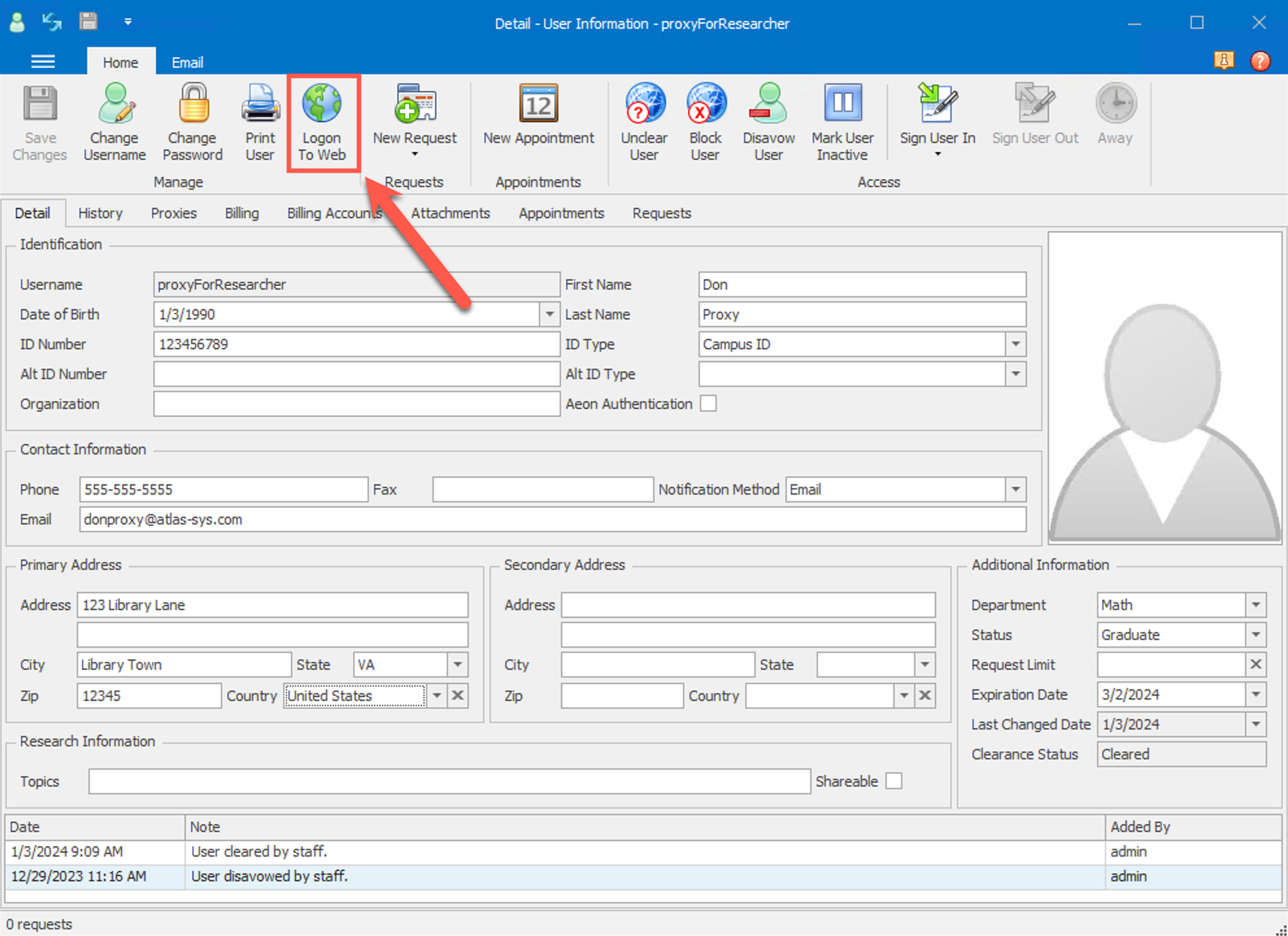 Signing into a User's Web Account from the Client | Atlas Systems ...